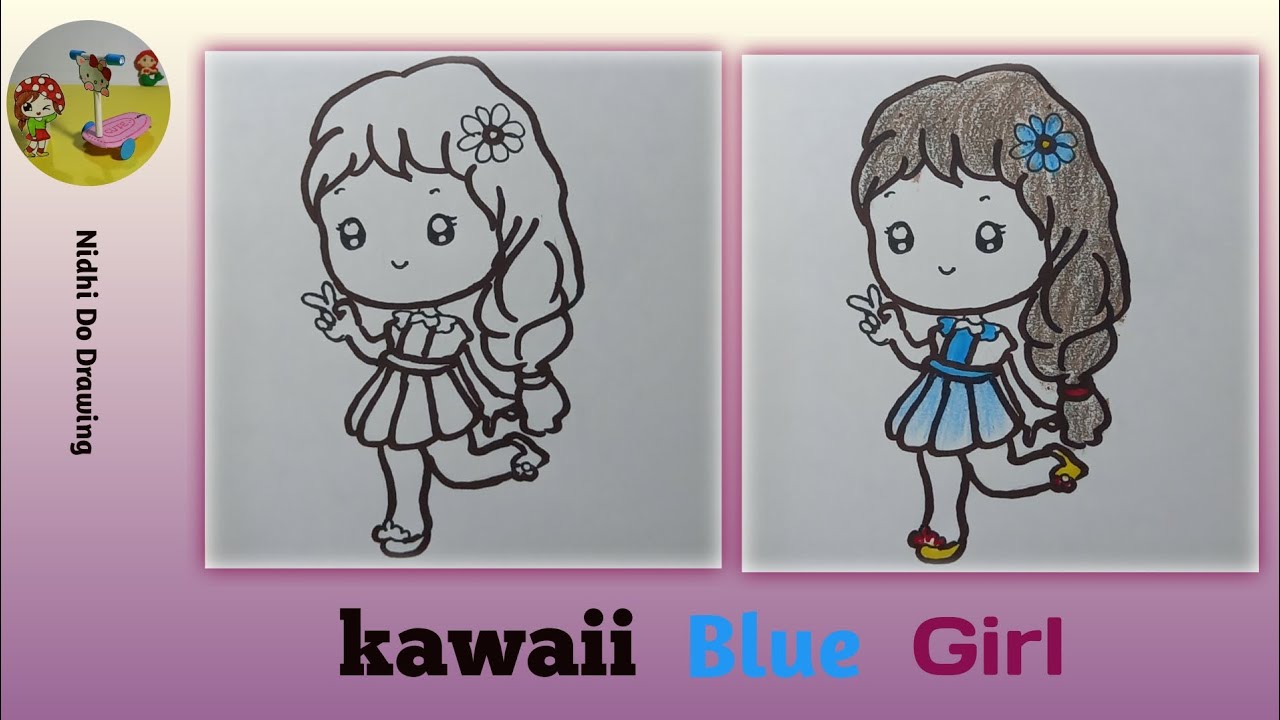 How to draw a cute kawaii blue girl/ girl drawing simple step-by-step ...