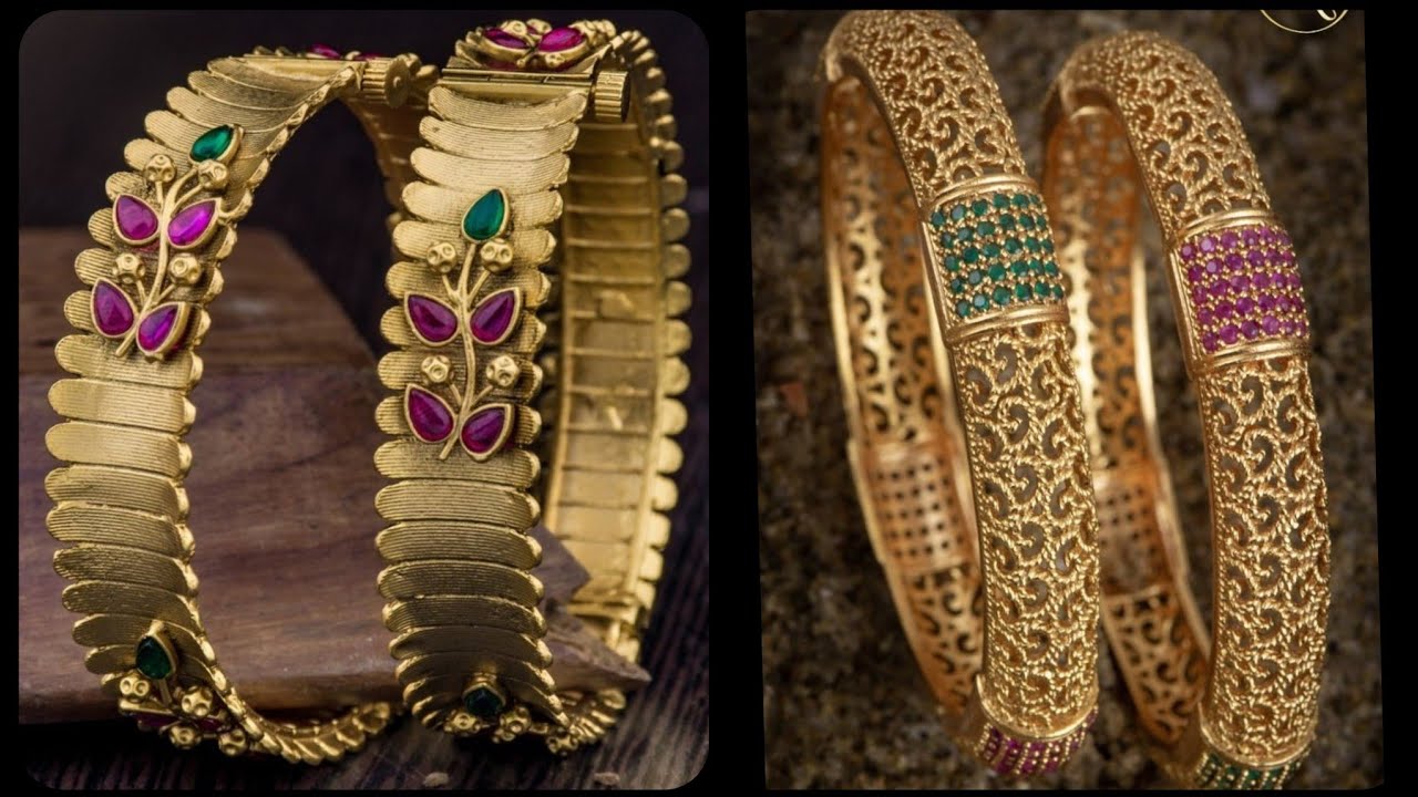 Latest Gold Bangles Design With Matte Finish And Stones Fitting - YouTube