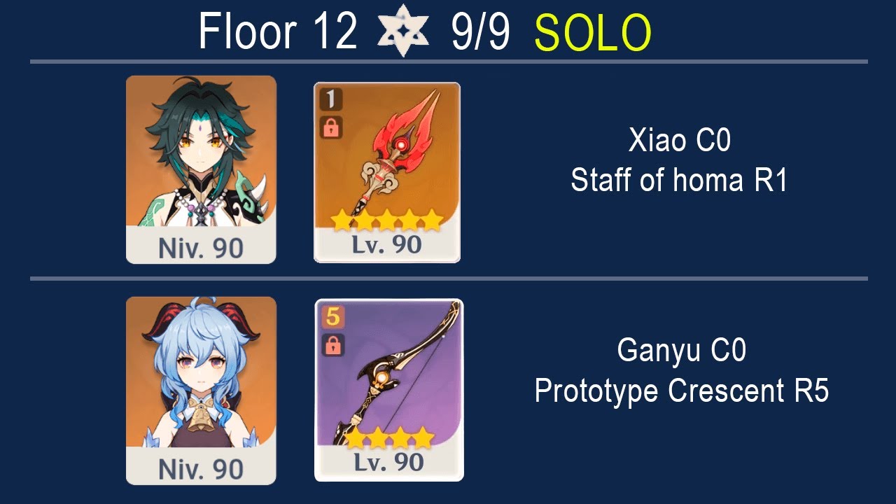Solo Xiao C0 staff of homa r1 & Ganyu C0 prototype crescent r5 Spiral ...