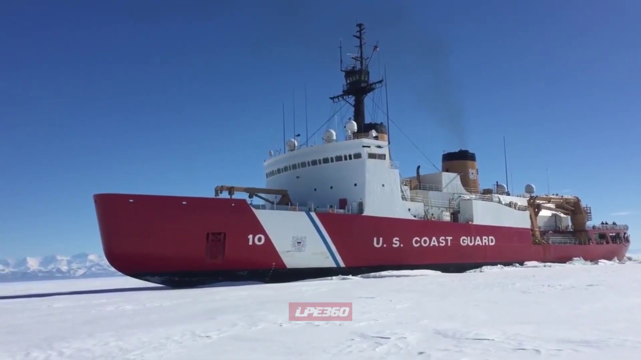USCG Ice Cutter cutting through ice - YouTube