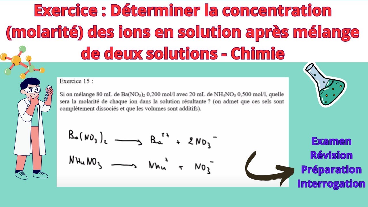 Exercice 15 : Déterminer la concentration (molarité) des ions en ...