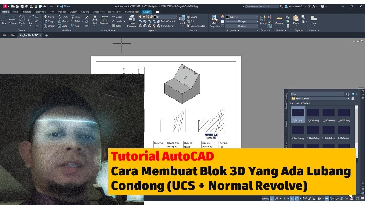 Tutorial AutoCAD - 3D Block with Angled Circle (UCS + Normal Revolve ...