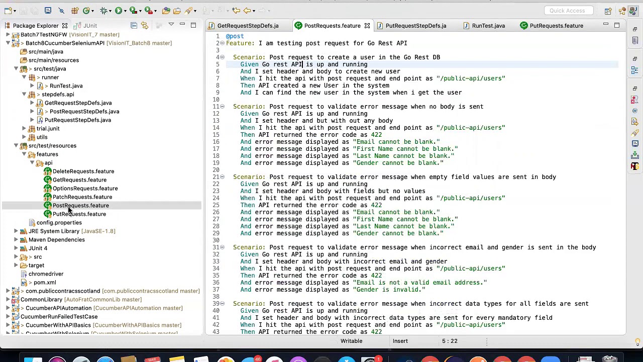 Batch 8 Api Automation Using Rest Assured And Cucumber Put Test Cases Part18 Youtube