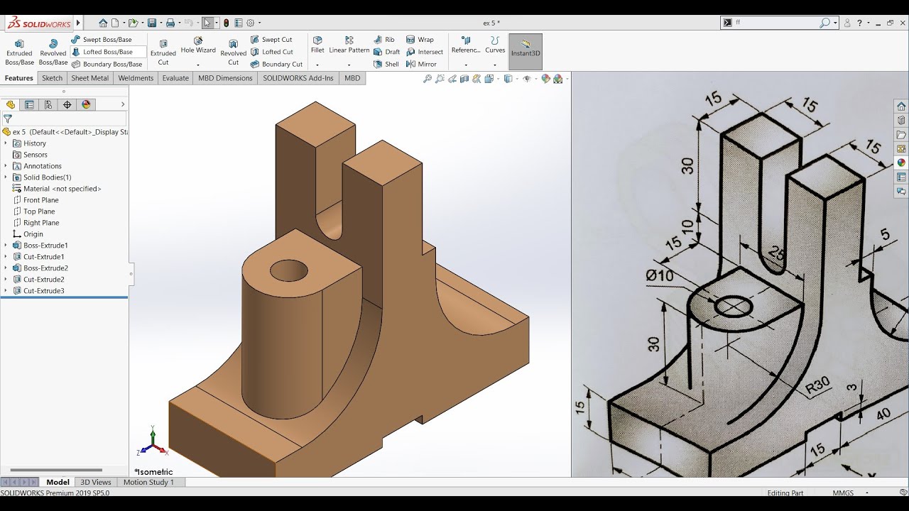 Solidworks Basics Part Modelling Tutorialexercise5 Youtube