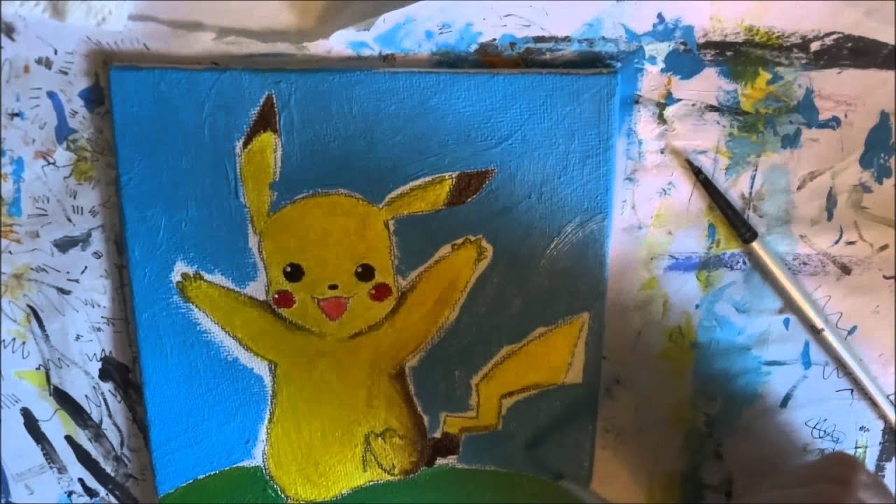 Pikachu-Acrylic Paint on Canvas Board - YouTube