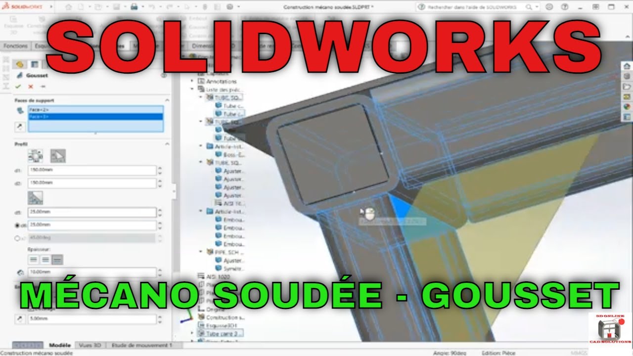 Solidworks - Éléments mécano soudés - Gousset - Tutoriel - YouTube