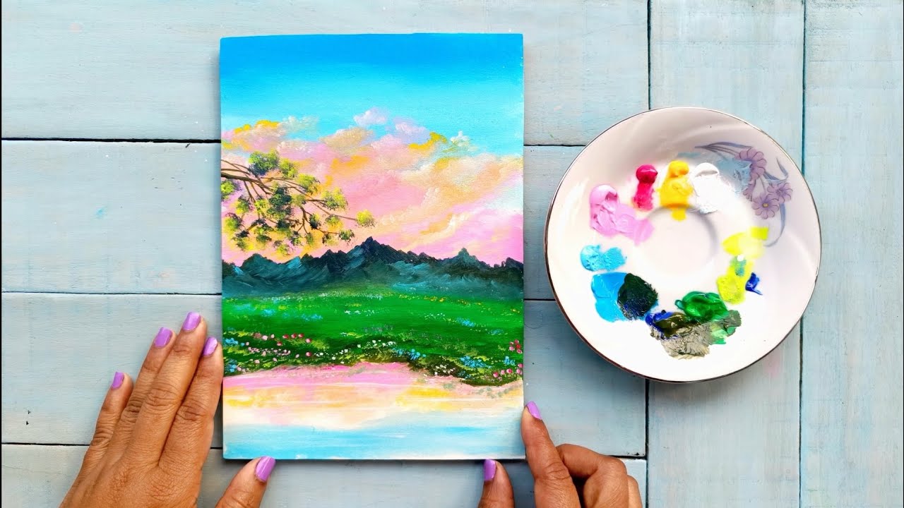 Acrylic painting / landscape painting /art tutorial || how to acrylic ...