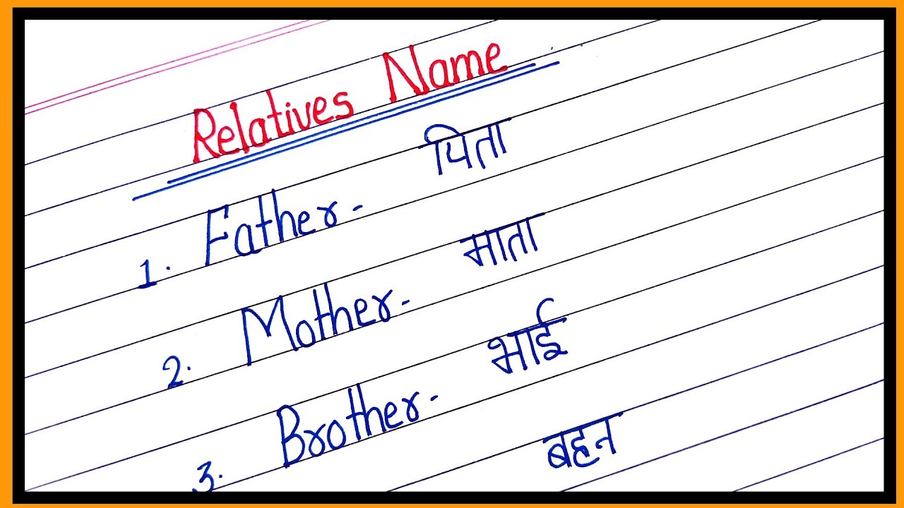 relatives name in english and hindi/riston ke naam hindi aur english me ...