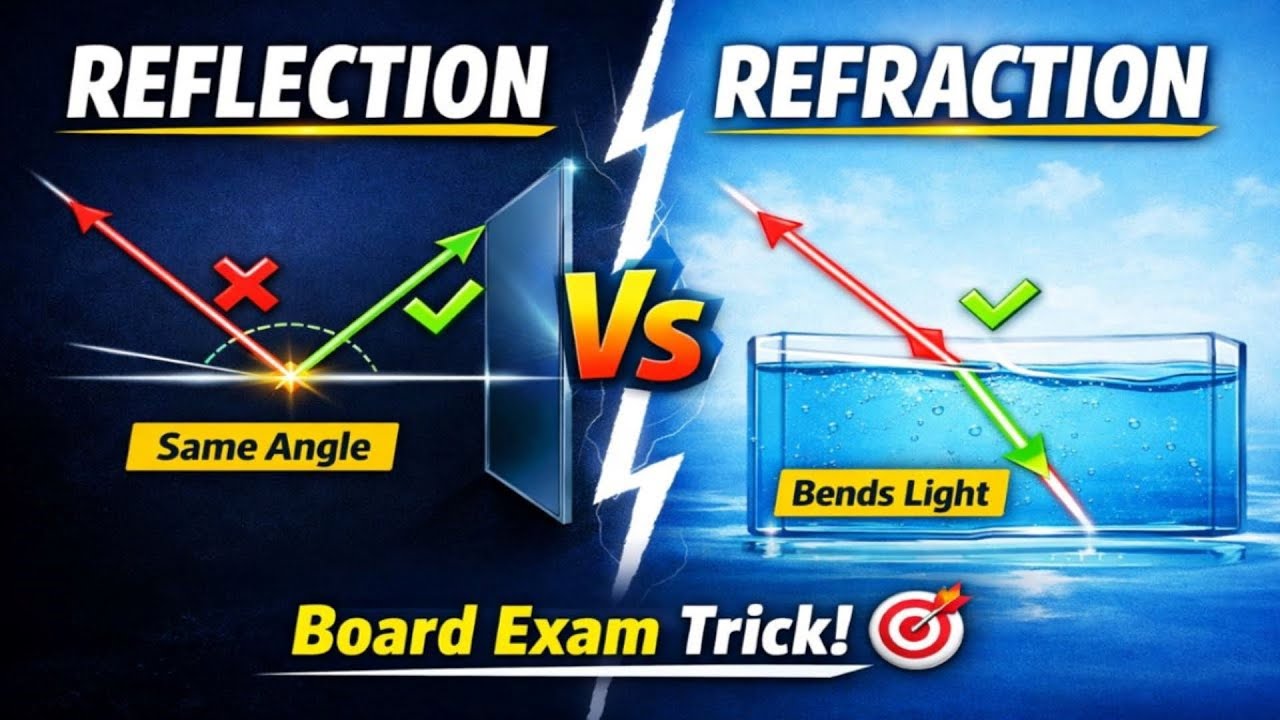 Reflection vs Refraction | Difference, Laws & Examples | Class 9 & 10 ...
