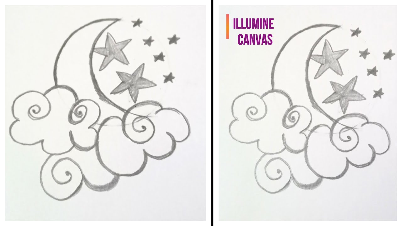 How to draw a moon with pencil | Moon Stars with Cloud Draw - YouTube