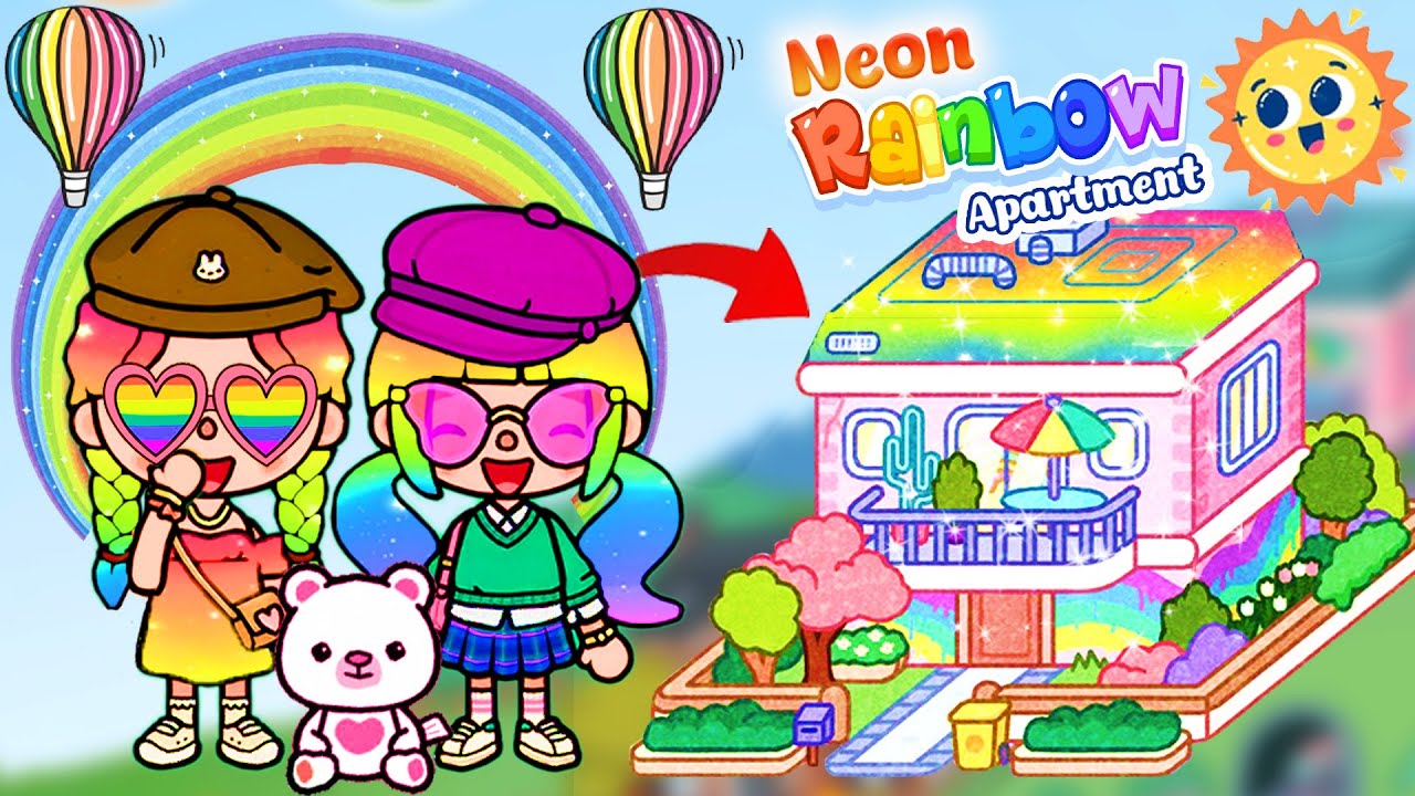 How to Build a Neon Rainbow Apartment 🌈🏡 Rainbow House ️Toca Boca House ...
