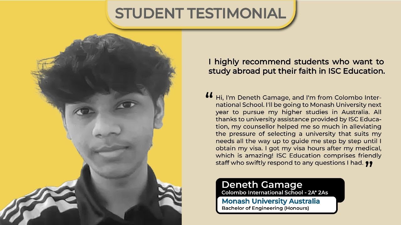 Deneth Gamage | Student Testimonial | Apply With ISC Education - YouTube