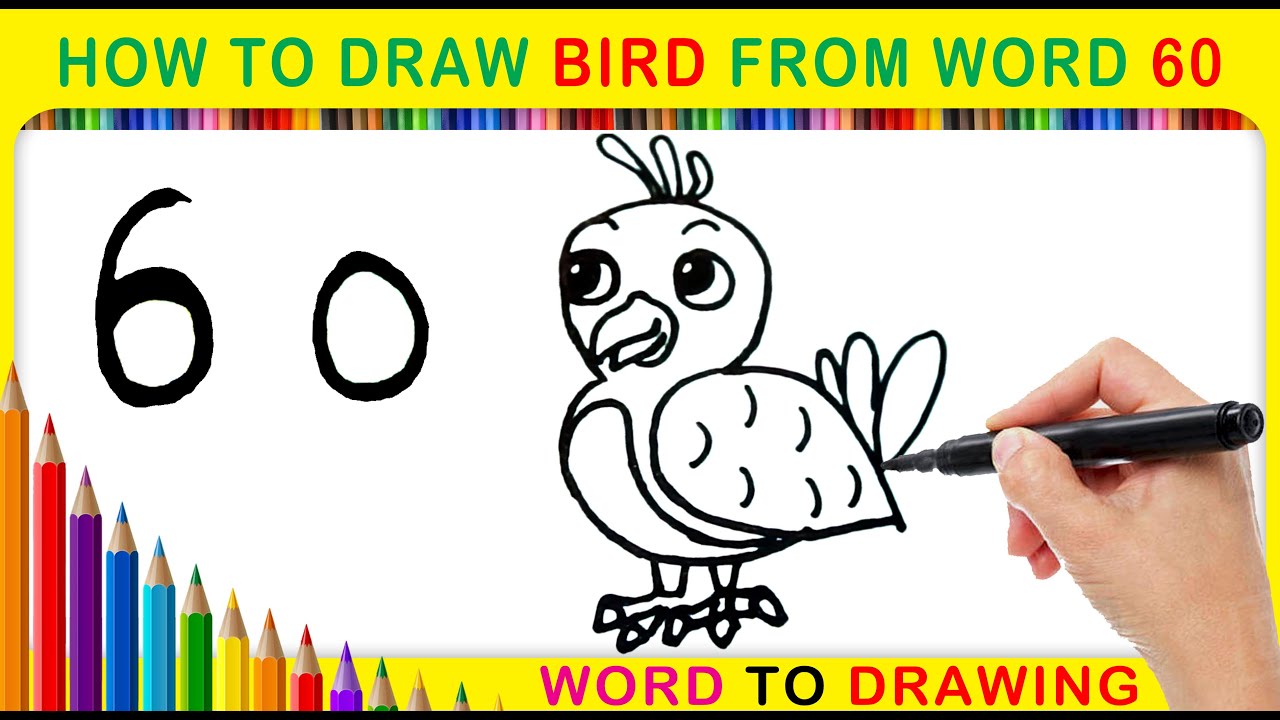 How to draw Bird with number 60 | Easy drawings for kids | ED World ...