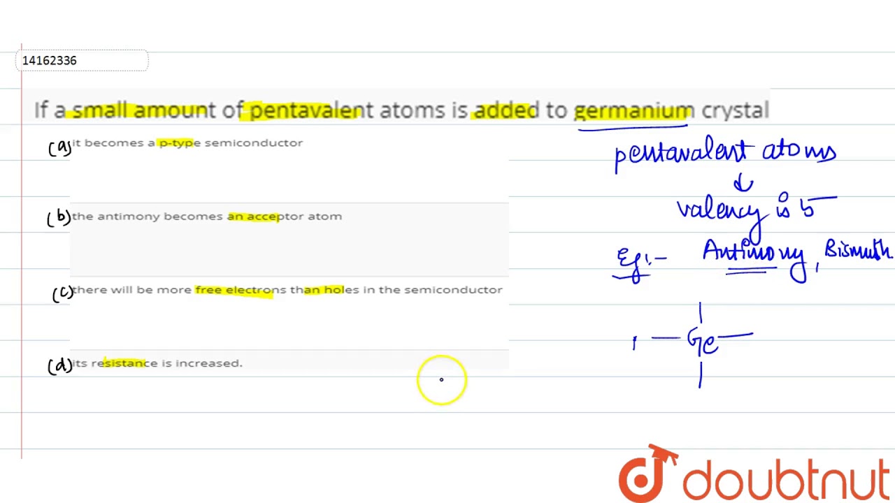 If a small amount of pentavalent atoms is added to germanium crystal ...