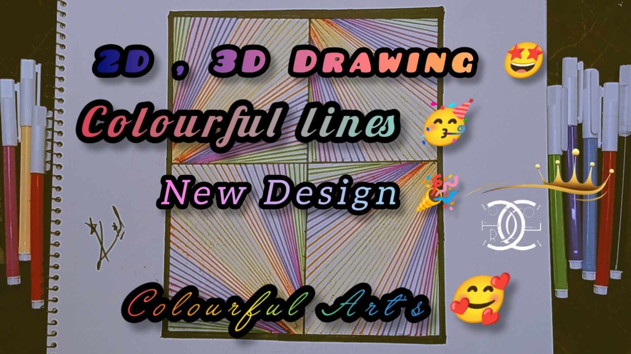 How To Draw A 2D & 3D Colorful Lines Drawing | Easy & Creative Art Idea ...