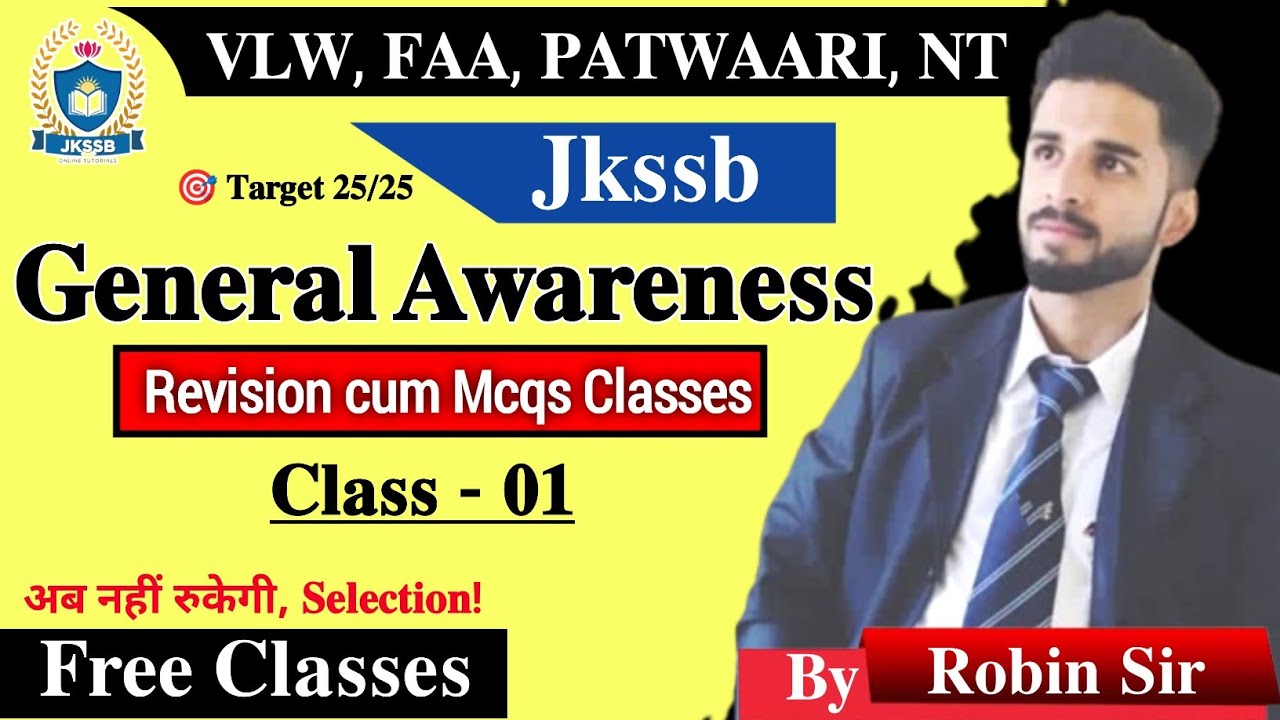 JKSSB General Awareness Mcq Classes for jkssb (Vlw, FAA) Exam by Robin ...