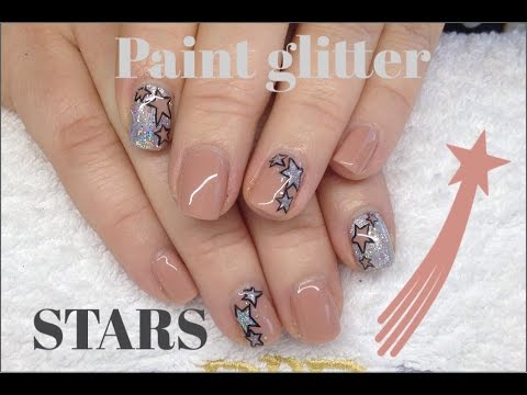 How To  Paint Glitter Stars With CND Shellac & Nail Polish Nail Art Tutorial
