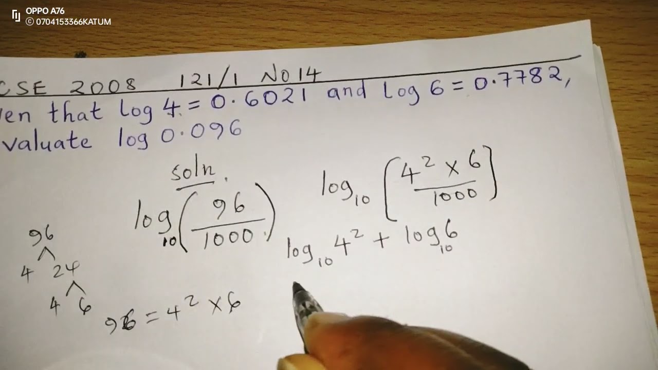 LOGARITHM MANTISSA AND CHARACTERISTICS. KCSE 2008 - YouTube