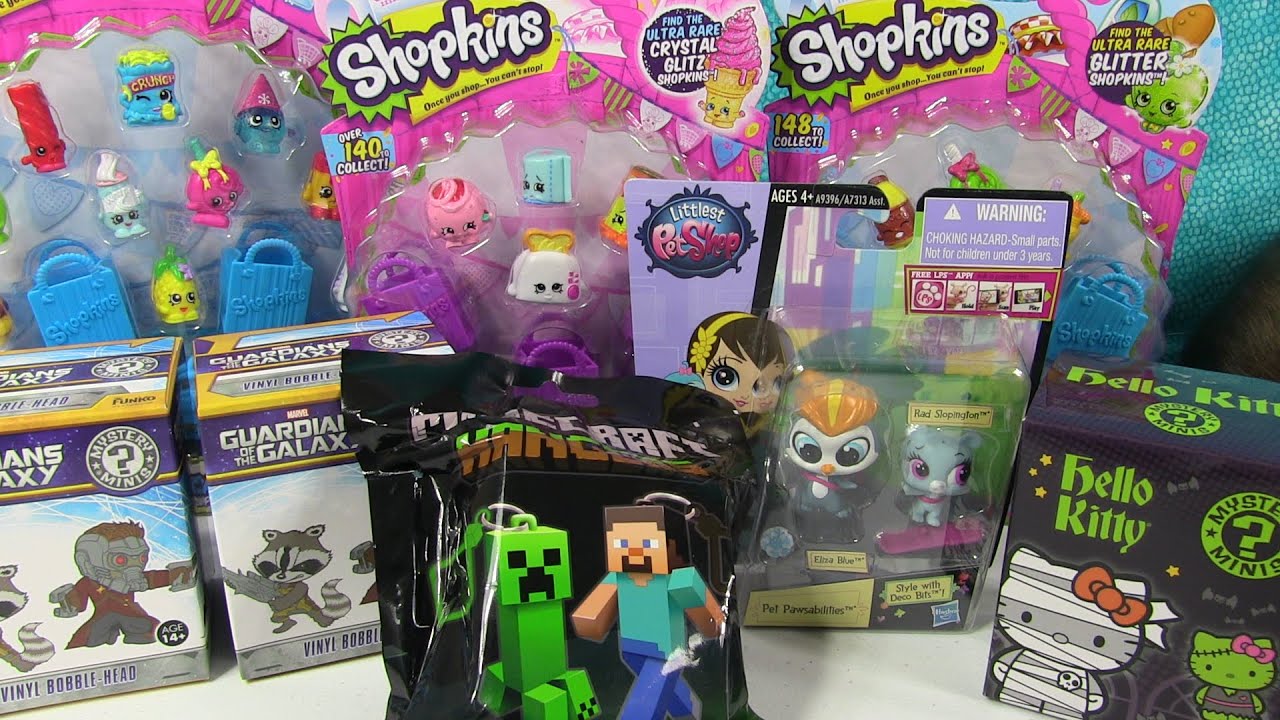 Minecraft Shopkins LPS Hello Kitty Funko Mystery Minis Opening Unboxing ...
