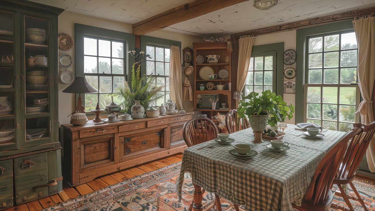 Add Rustic Charm: Green Accents and Gingham Vintage Farmhouse Cottage ...