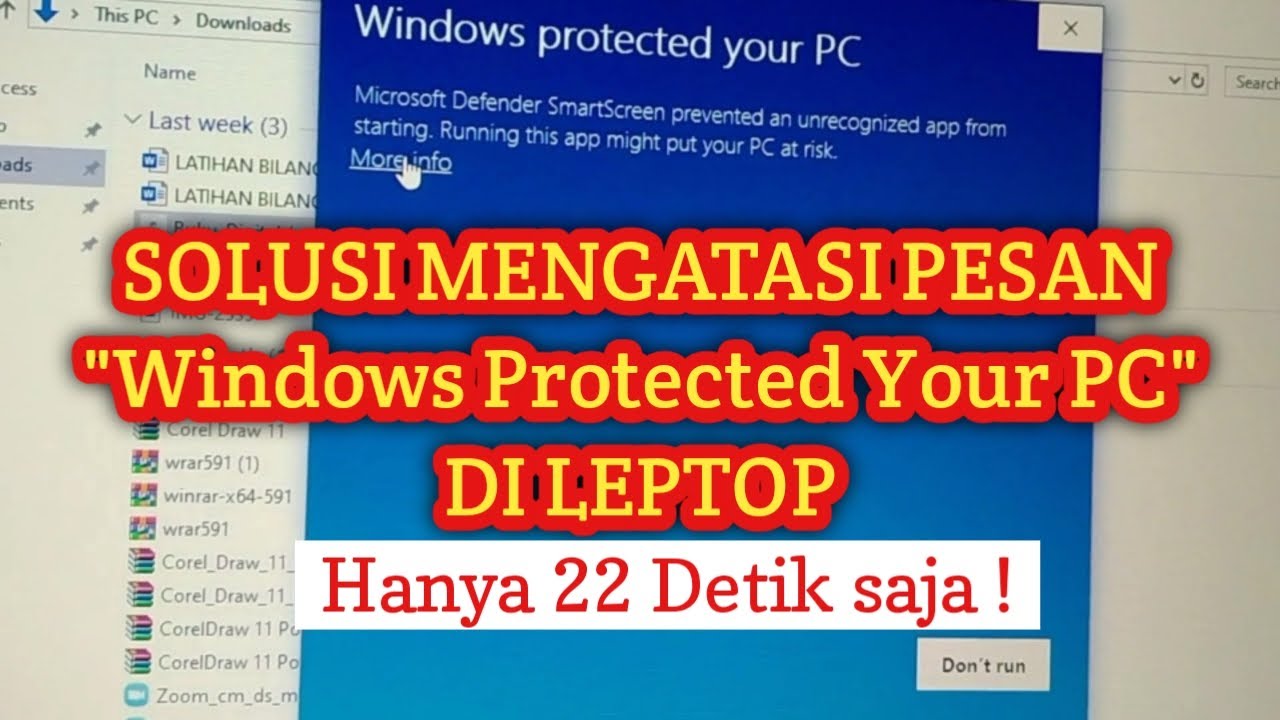 Cara Mengatasi Pesan "Windows Protected Your PC" di Leptop - YouTube