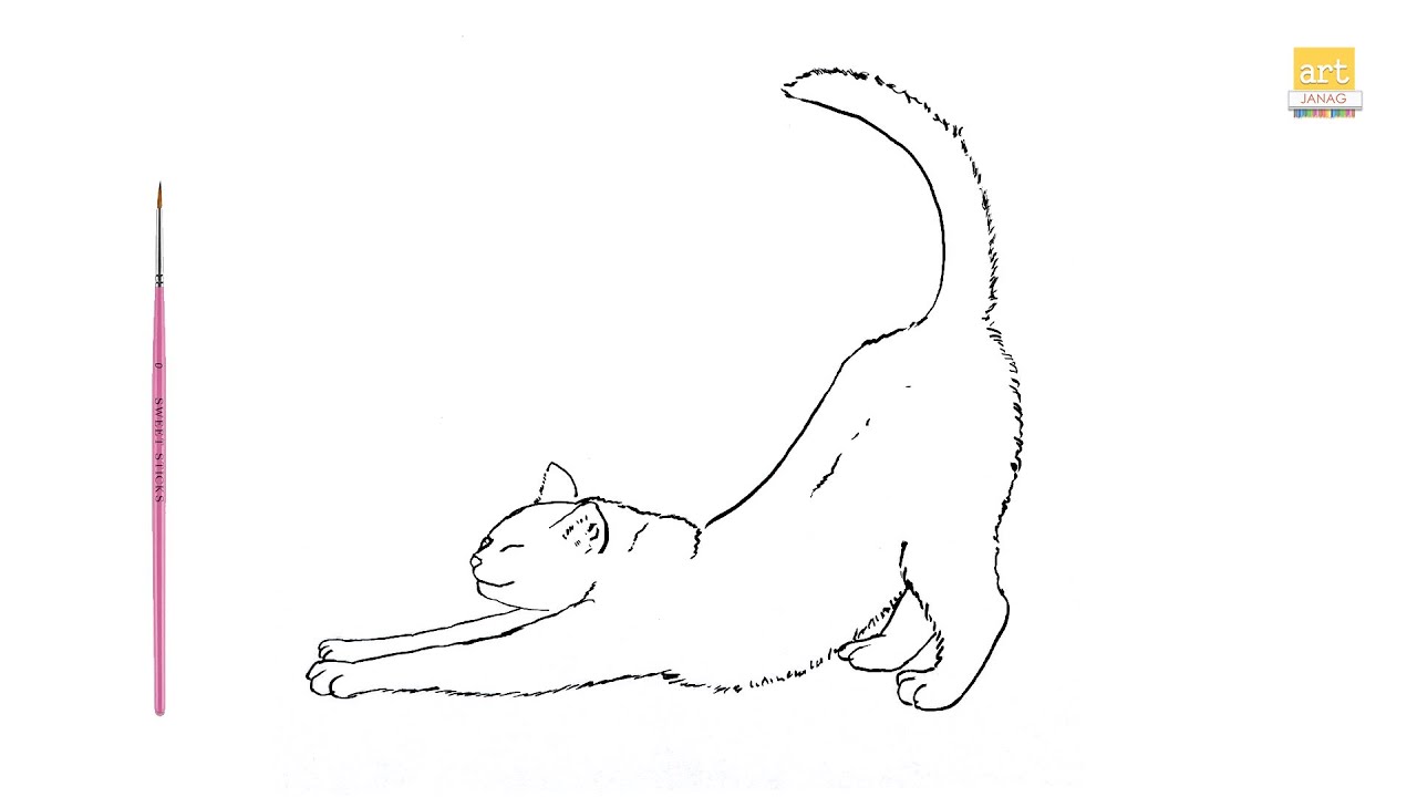 Lazy Cat drawing II How to draw A Cat step by step II #artjanag - YouTube