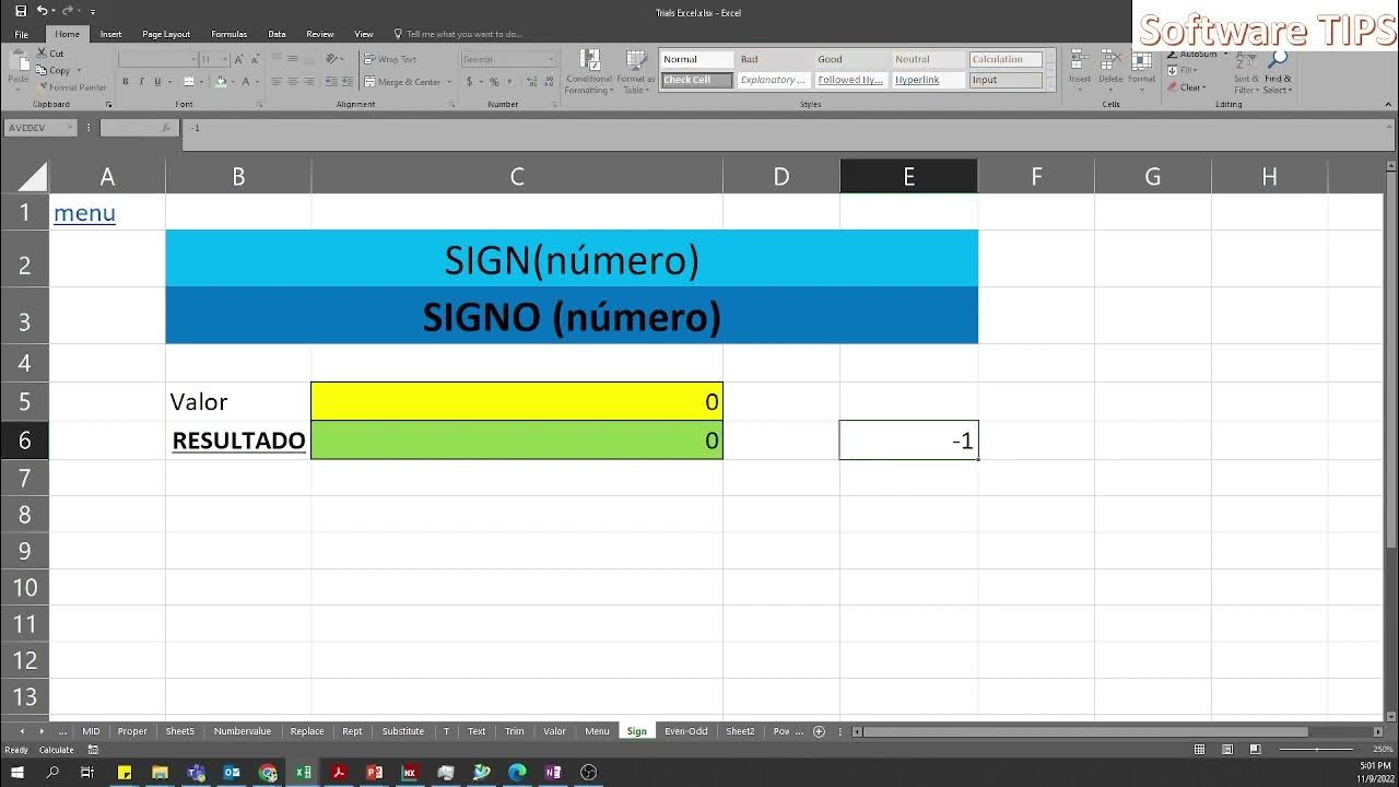 Función SIGN en excel; Función SIGNO en excel explicada a detalle ...