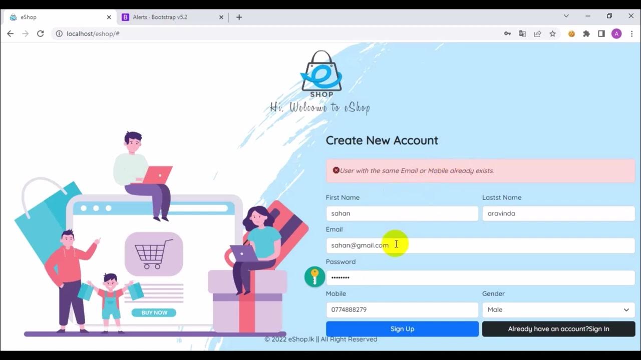 sign Up process with input validations of eShop application - YouTube