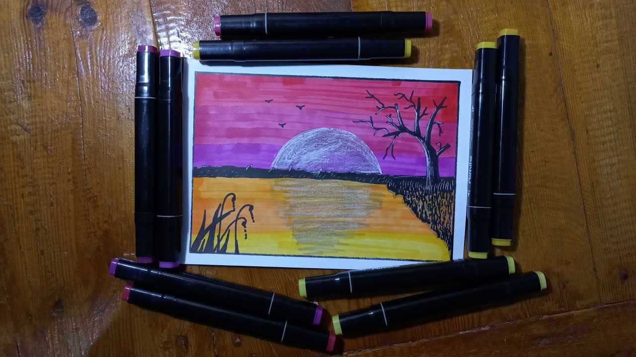 drawing a scenery with colored pencils,beginners - YouTube