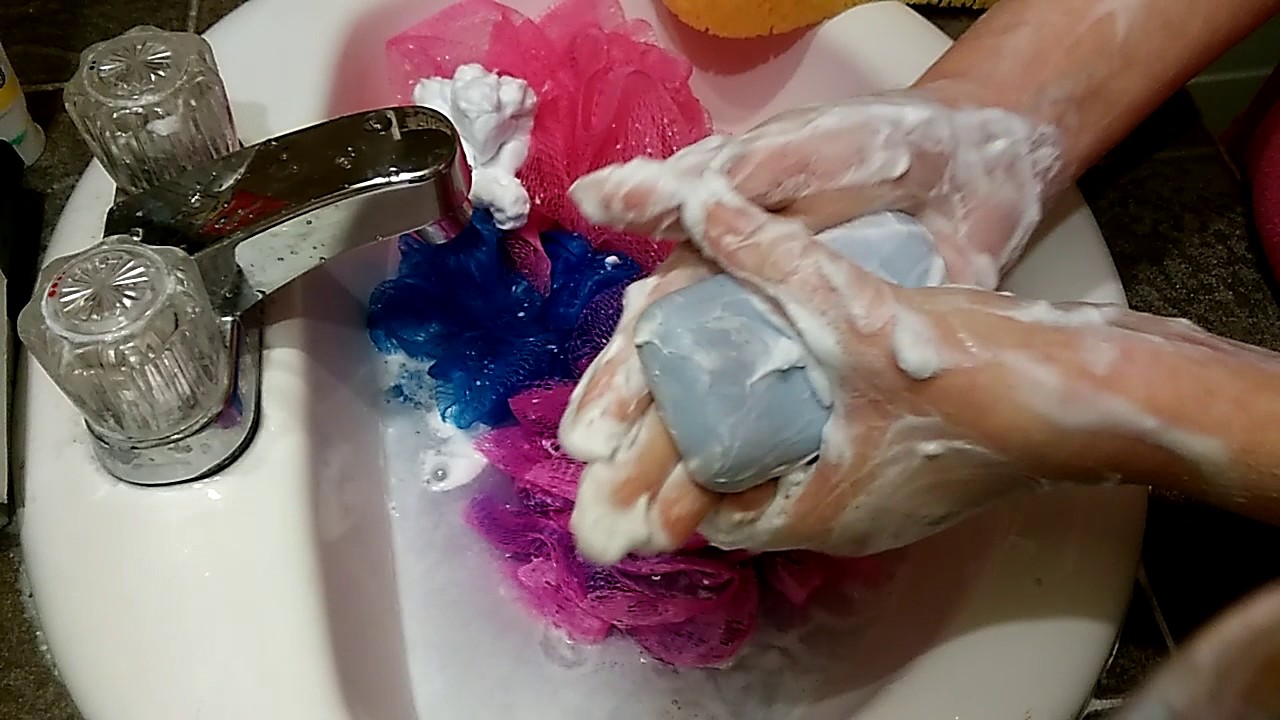 Asmr lathering bar soaps, loofahs & sponges - YouTube