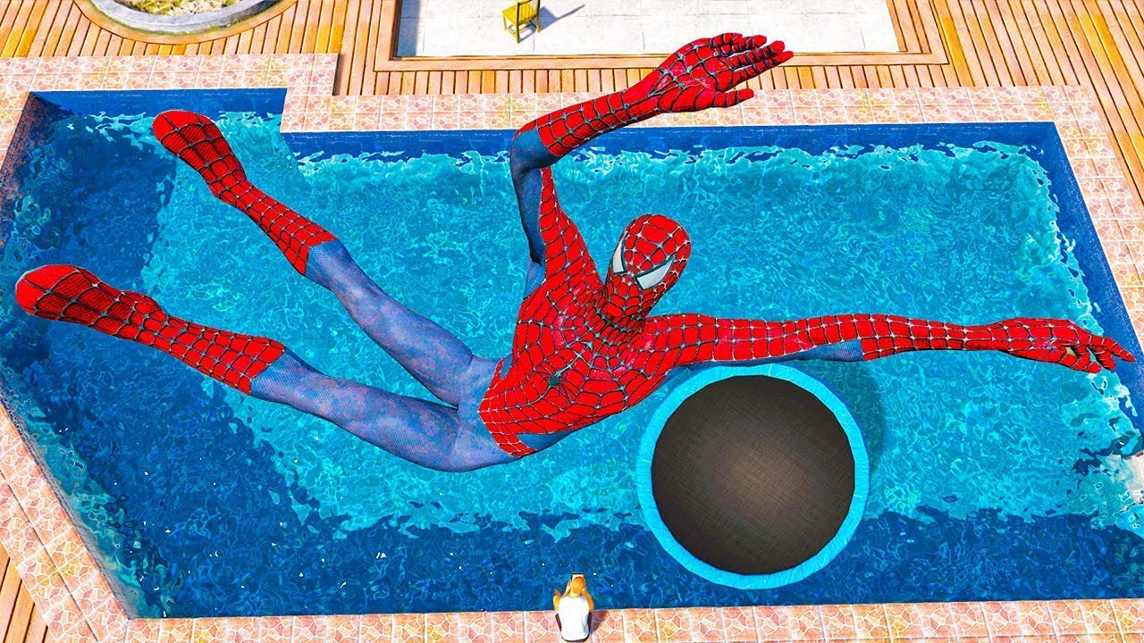 GTA 5 Rainbow Red Vs Red & Yellow Spiderman Jumping Into Pool (Euphoria Physics Ragdolls) #6 ...