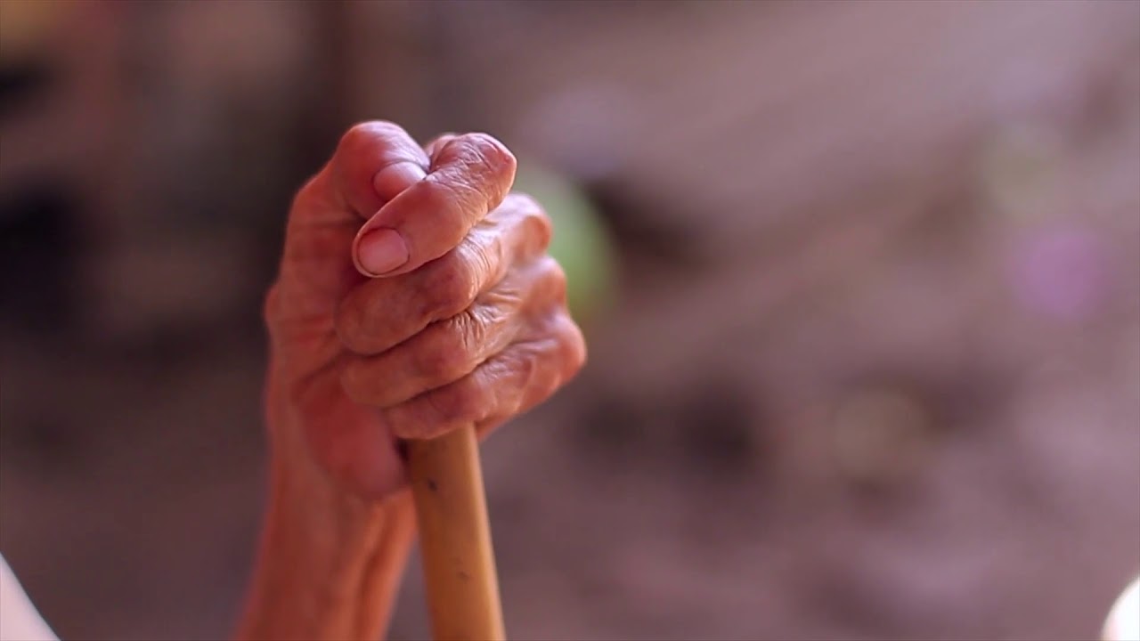 hand of very old grandmother old woman with a stick hardworking hands ...