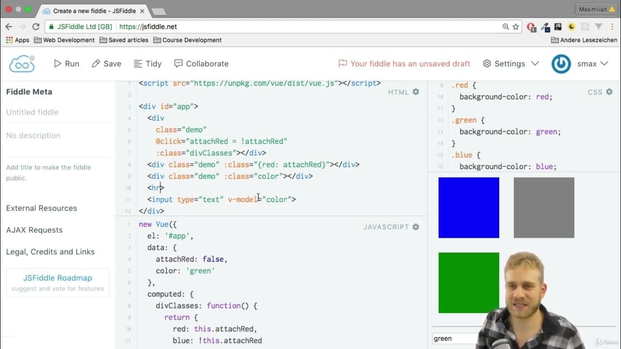 II. Using VueJS to Interact with the DOM. 26. Dynamic Styling with CSS Classes Using Names - YouTube