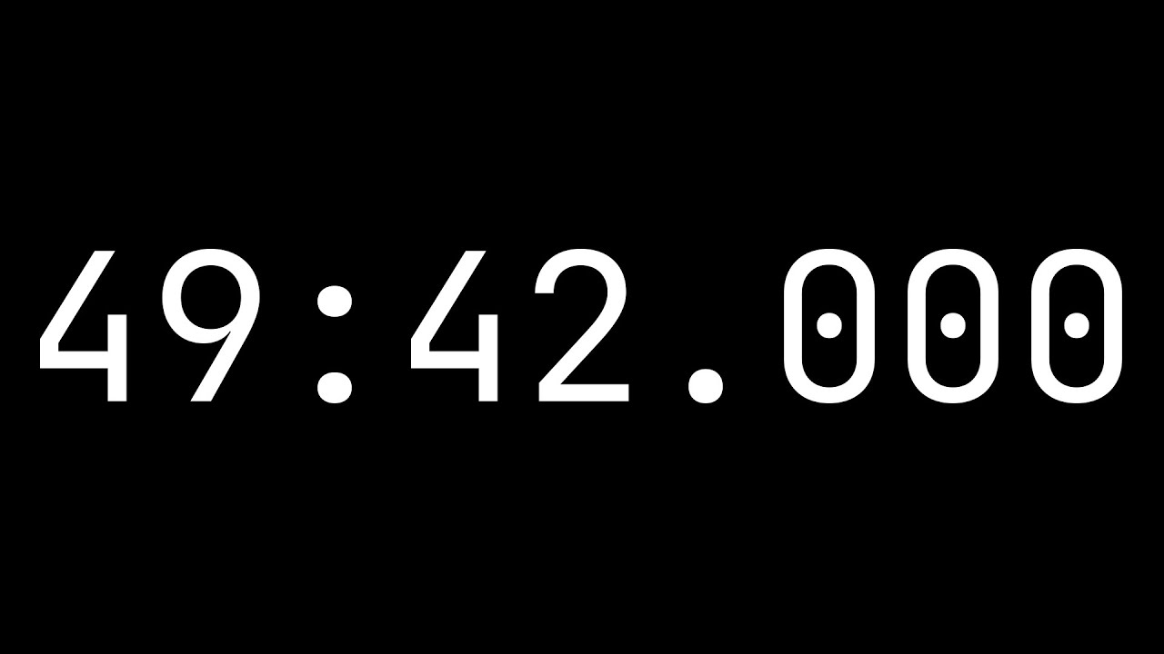 Countdown timer 49 minutes, 42 seconds [49:42.000] - White on black ...