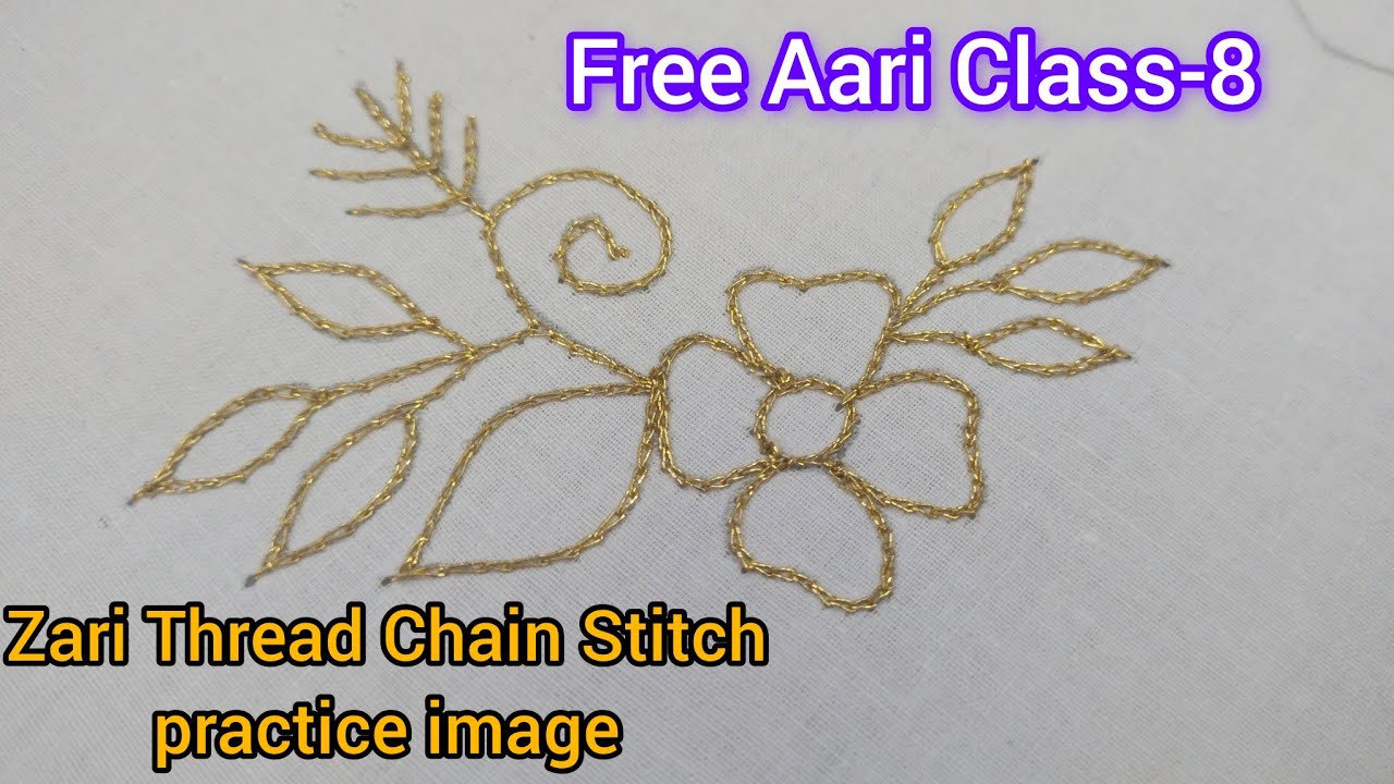 Aari class-8||Zari Thread Chain Stitch practice image|Aari beginners ...
