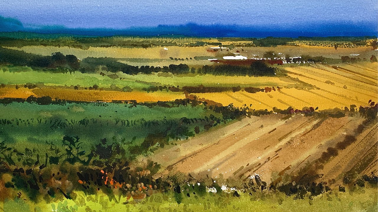 How to Paint Landscape with Watercolor Tutorial | Rice Field ...