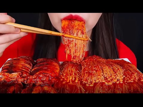 Spicy food mukbang: OCTOPUS, ENOKI MUSHROOM in turkey sauce | ASMR Eating Sound