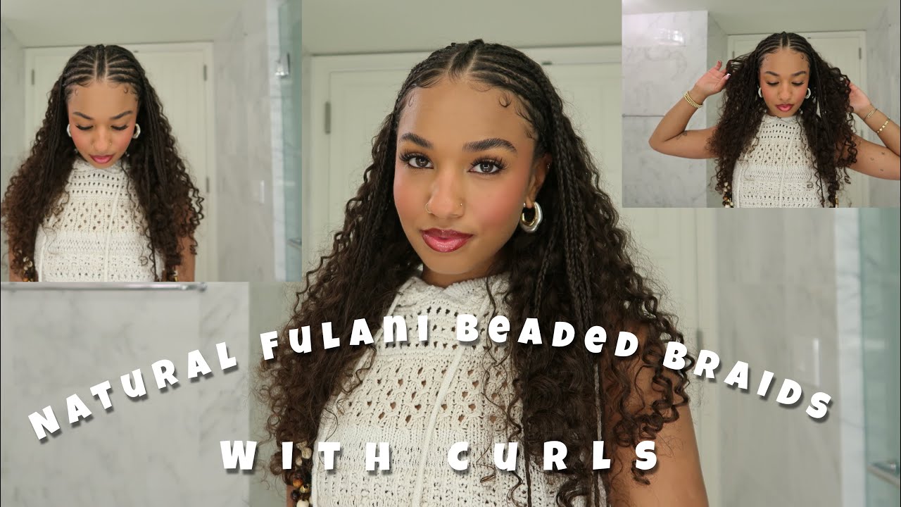 NATURAL FULANI BEADED BRAIDS WITH CURLS | ON 3a/b CURLS - YouTube