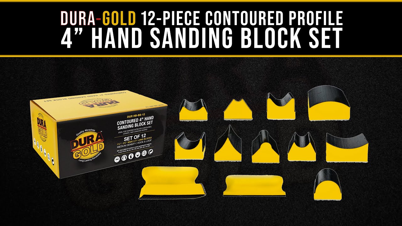 12-Piece Contoured Profile 4" Hand Sanding Block Set with 40 Sheet Hook ...