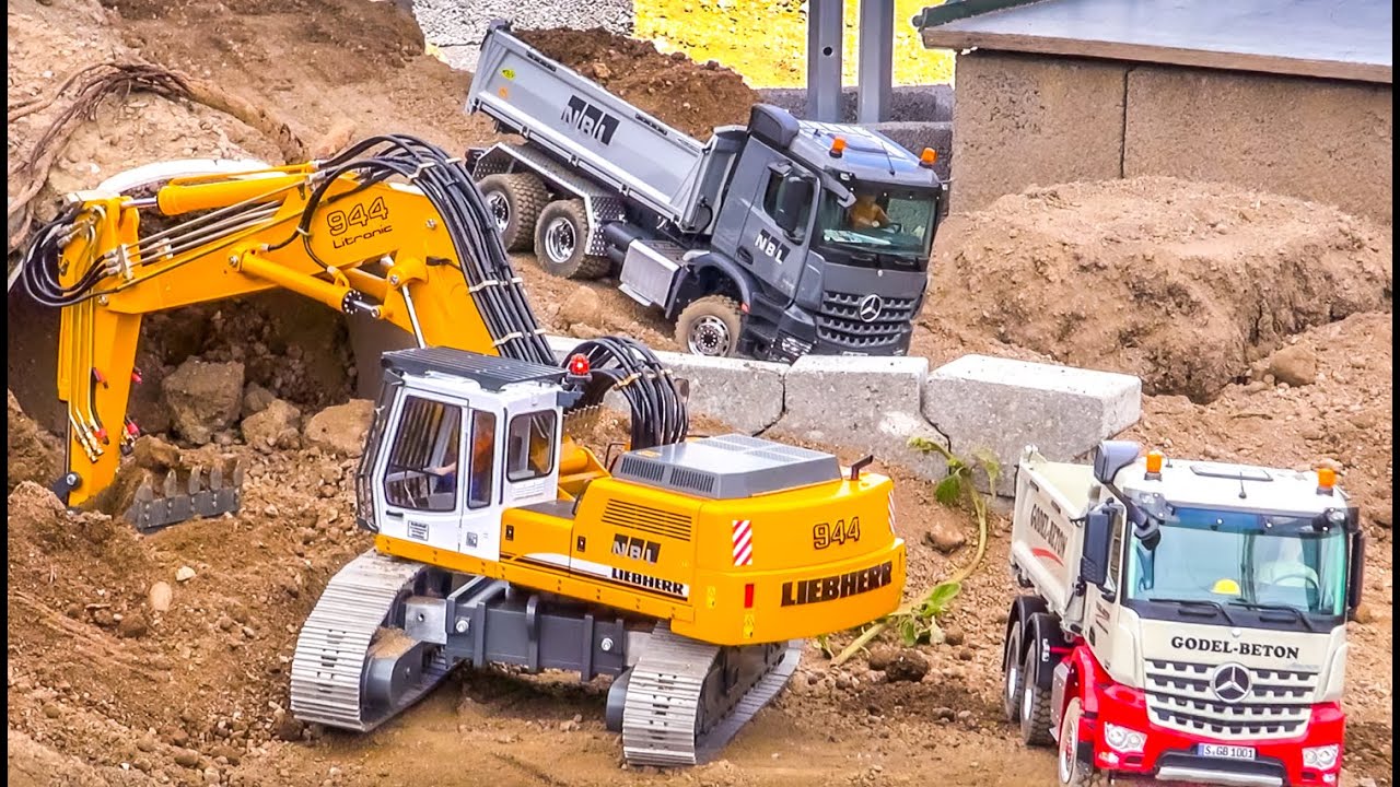 RC trucks, excavator & dozer in action at the construction site! - YouTube