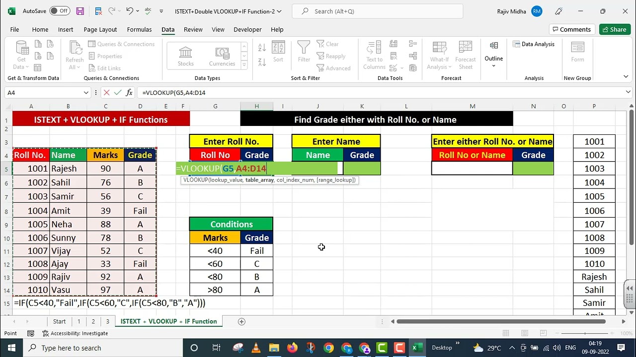 ISTEXT, Double VLOOKUP and IF Function 2 - YouTube