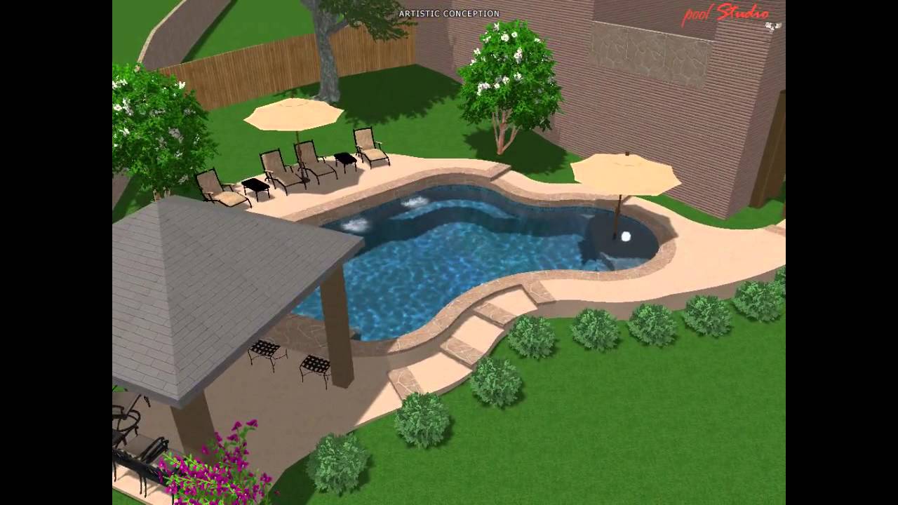 Timon 3D Swimming Pool with covered patio and swim up bar - YouTube