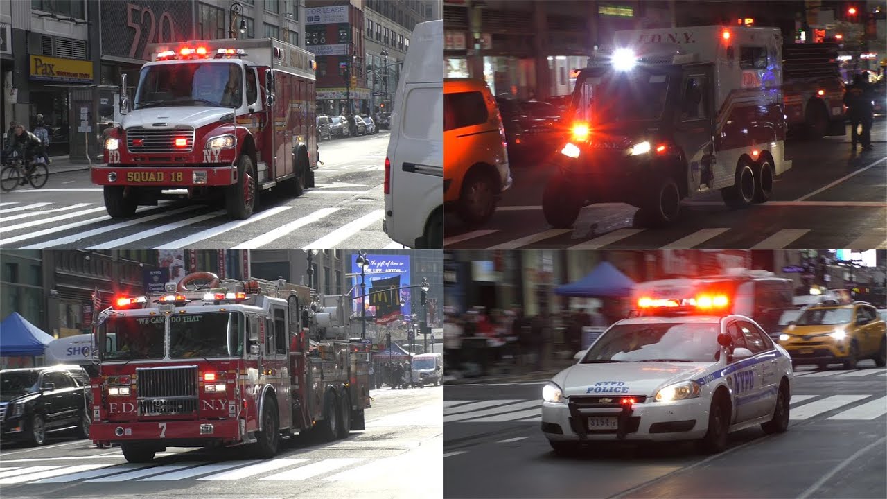 [One evening in Manhattan] FDNY, NYPD and Ambulances responding code 3 in New York City - YouTube