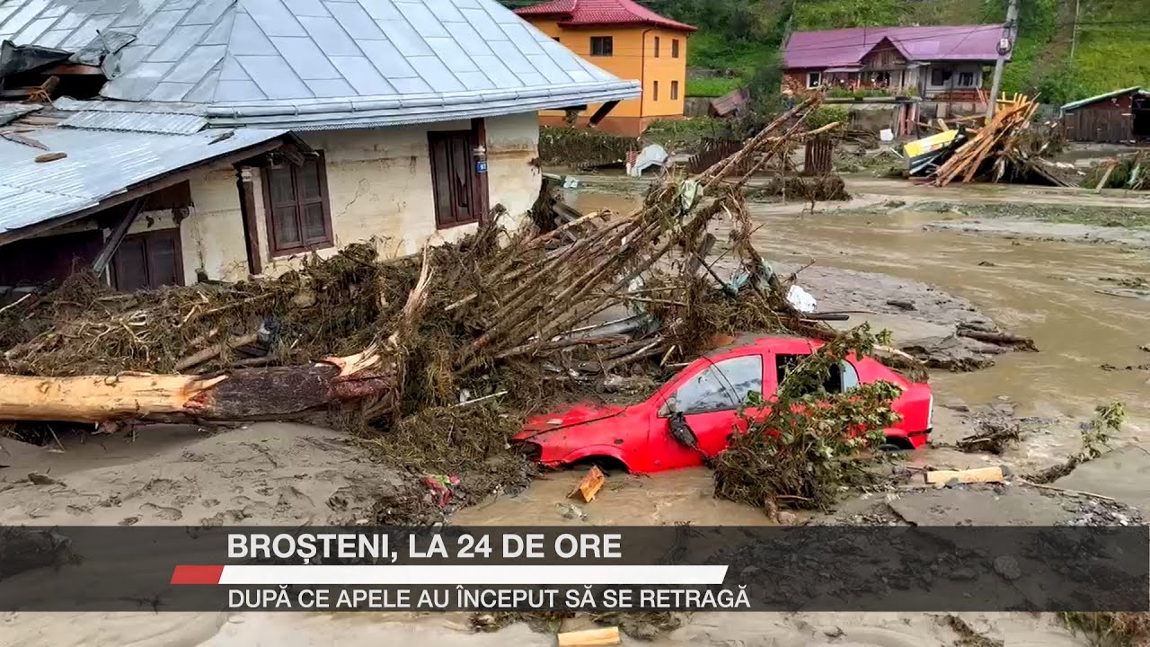 Broșteni, la 24 de ore după ce apele au început să se retragă - YouTube