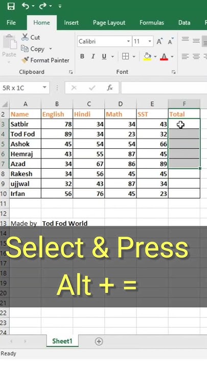 SUM formula in excel - Excel Tips & Tricks -@todfodeducation - YouTube