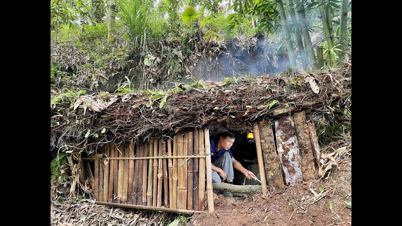 SURVIVAL CAMPING in the RAINY season; Build a secret shelter under a ...