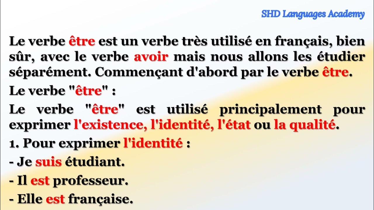 Comment utiliser le verbe "ÊTRE"? - YouTube