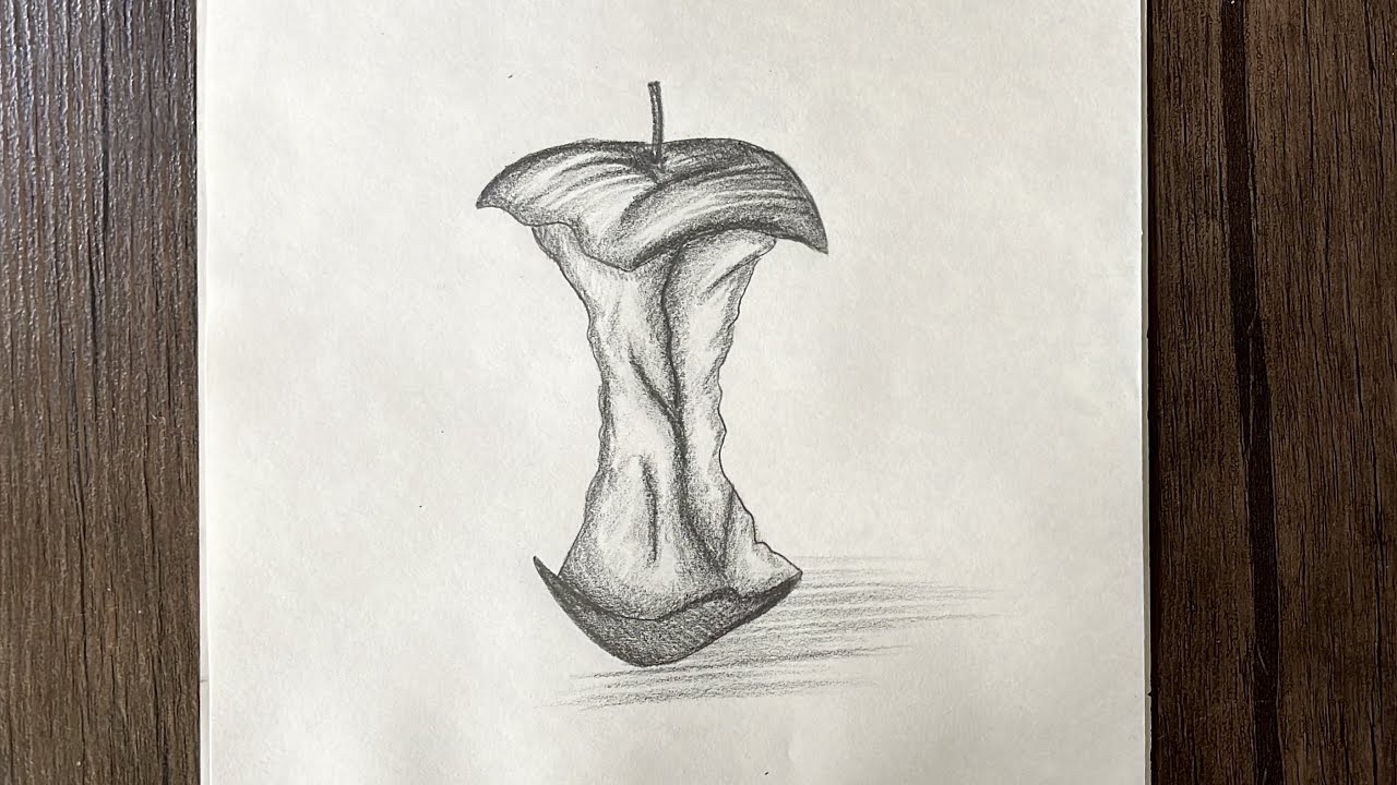 how to draw an eaten apple step by step | easy pencil drawing idea for ...