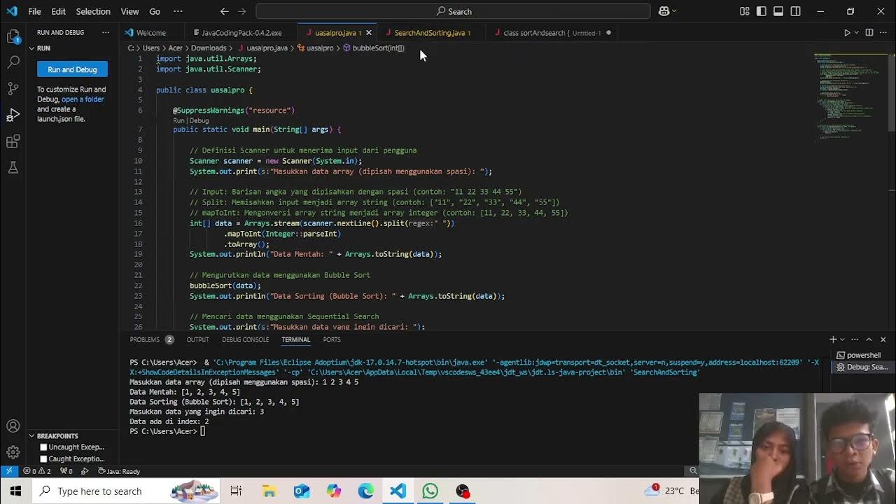 tugas besar algoritma pemrograman (linear search dan bubble sort) - YouTube