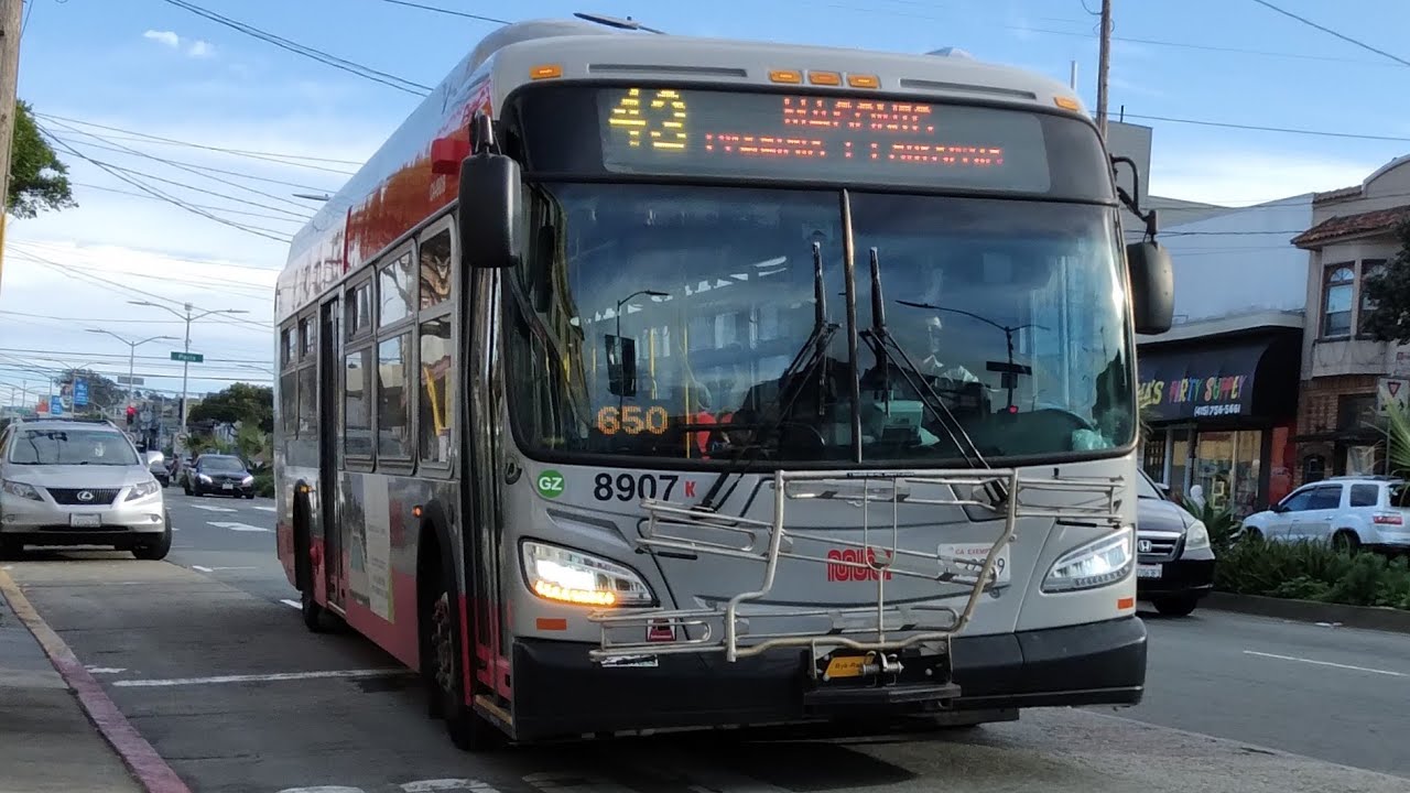 SF Muni 2018 New Flyer XDE40 8907 on Route 43 Masonic - YouTube